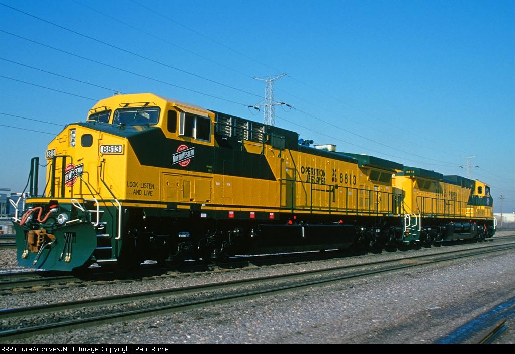 C&NW 8813 - 8814, GE AC4400W, NEW units awaiting departure at Provisos Yard-9